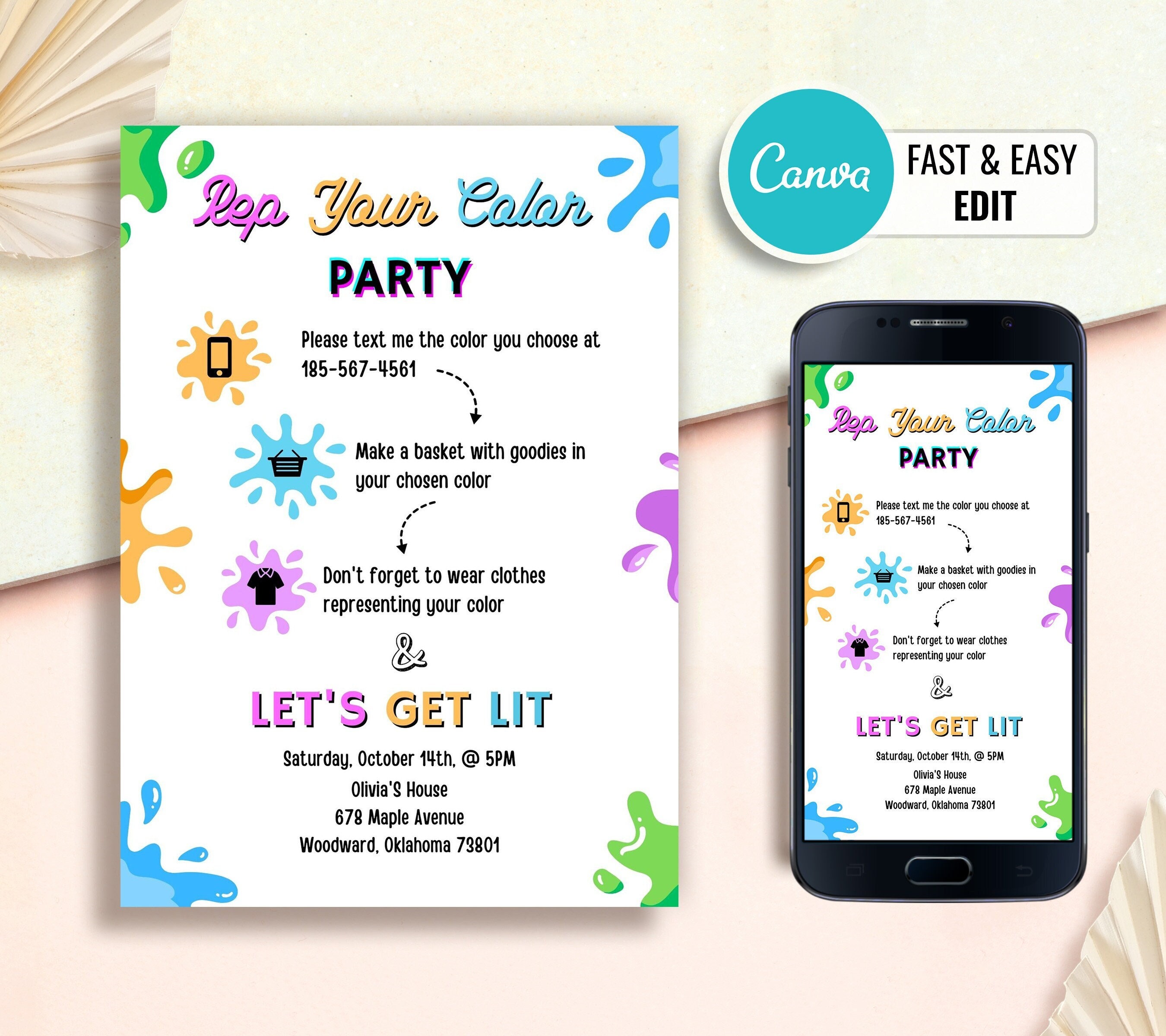 Editable Party Invitation Rep Your Color Color Theme Party - Etsy