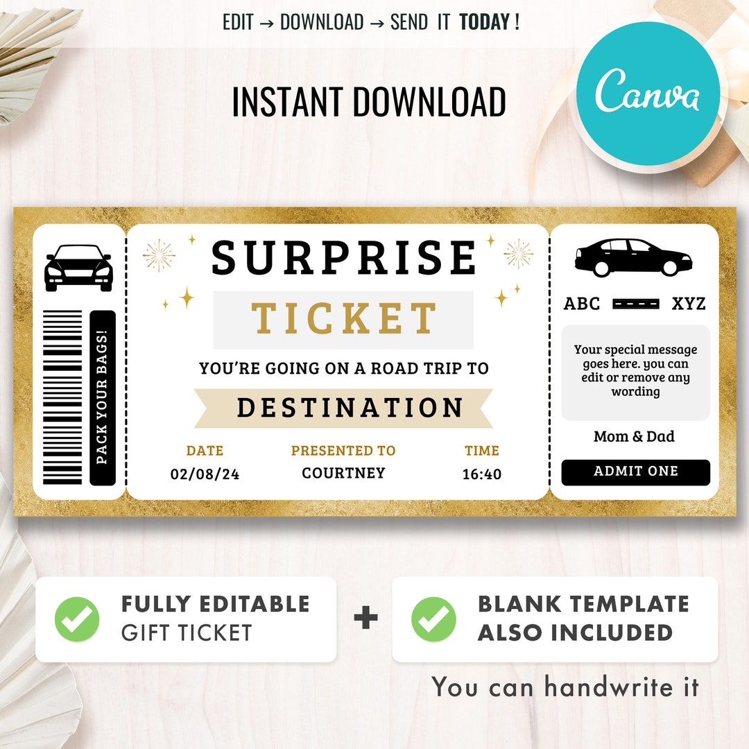 Editable Gift Voucher, Surprise Trip Ticket, Gift Ticket, Surprise ...