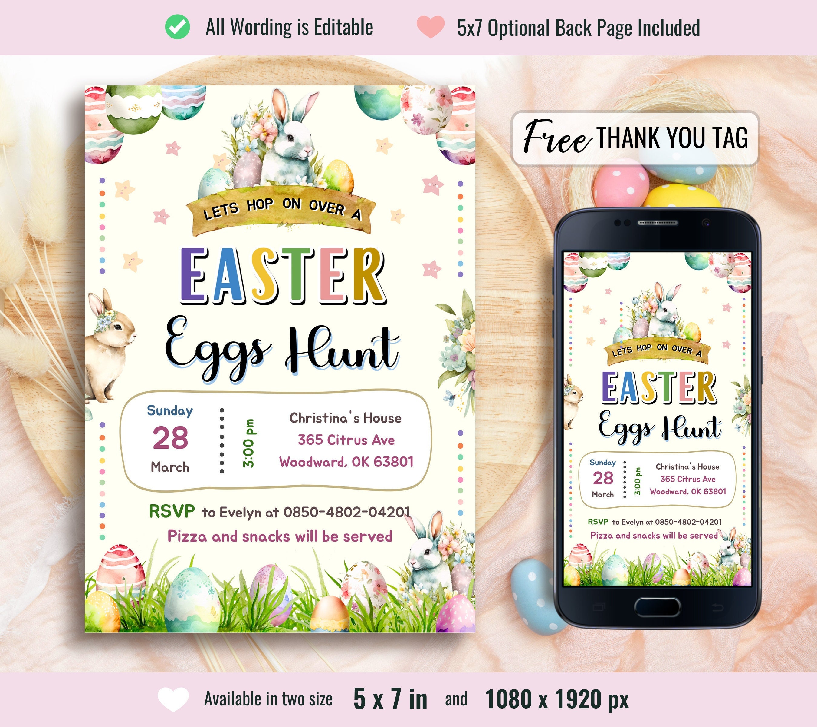 Easter Egg Hunt Invitation, Editable Spring Easter Bunny Invitations ...