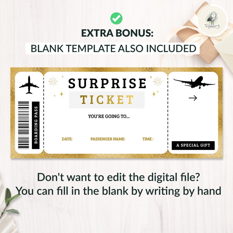 Editable Surprise Trip Ticket, Surprise Boarding Coupon Pass, Event ...