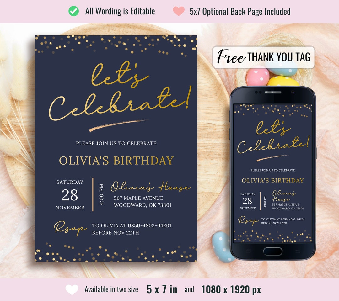 Simple Party Invitation, Black Minimalist Birthday Invite, Adult and ...