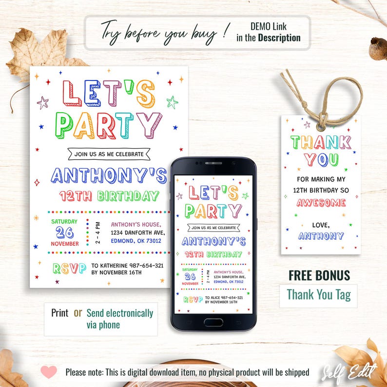 Simple Colorful Birthday Invite, Bright and Cheerful Party, Invitations ...
