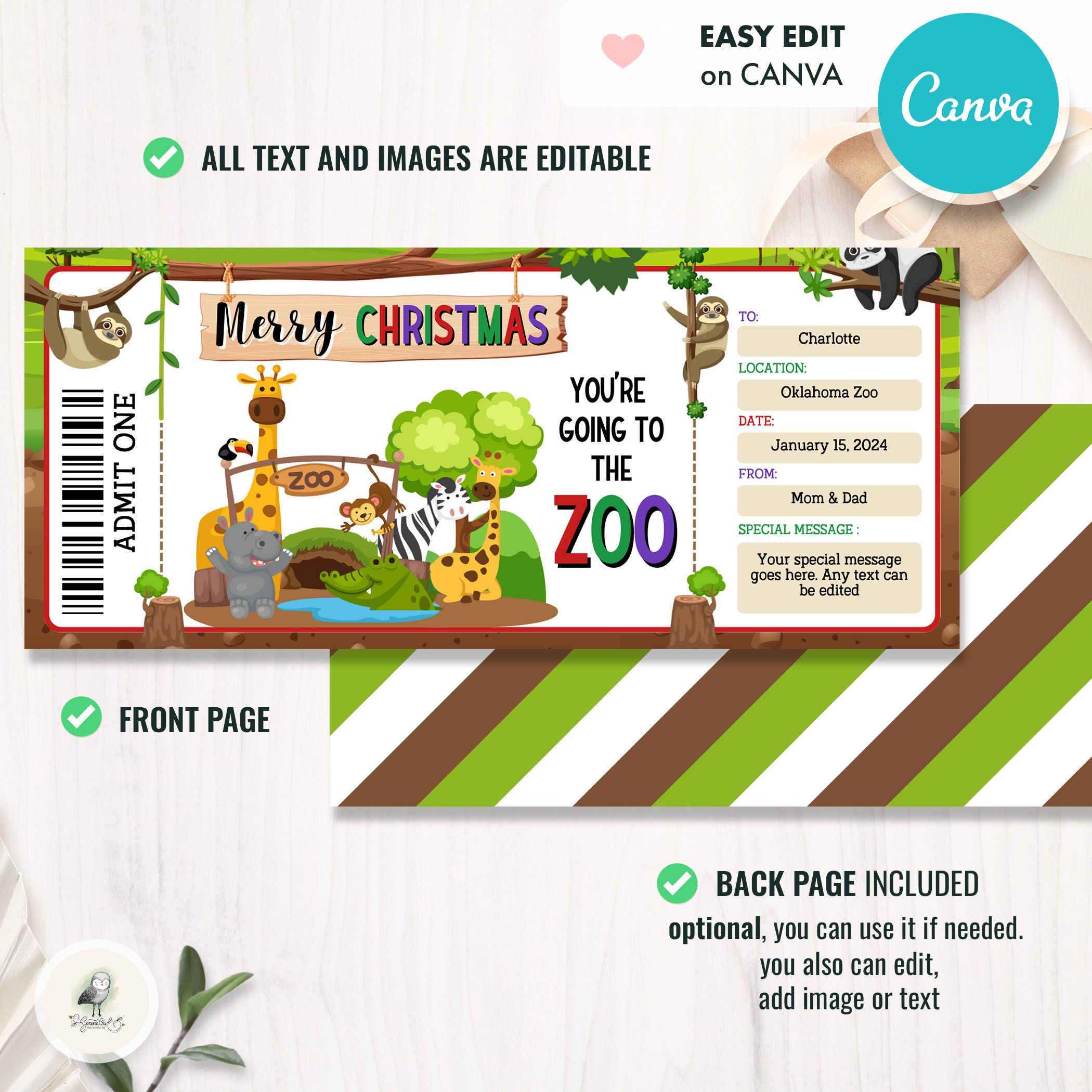 Christmas Gift, Surprise Zoo Ticket, Printable Zoo Ticket, Zoo Gift ...