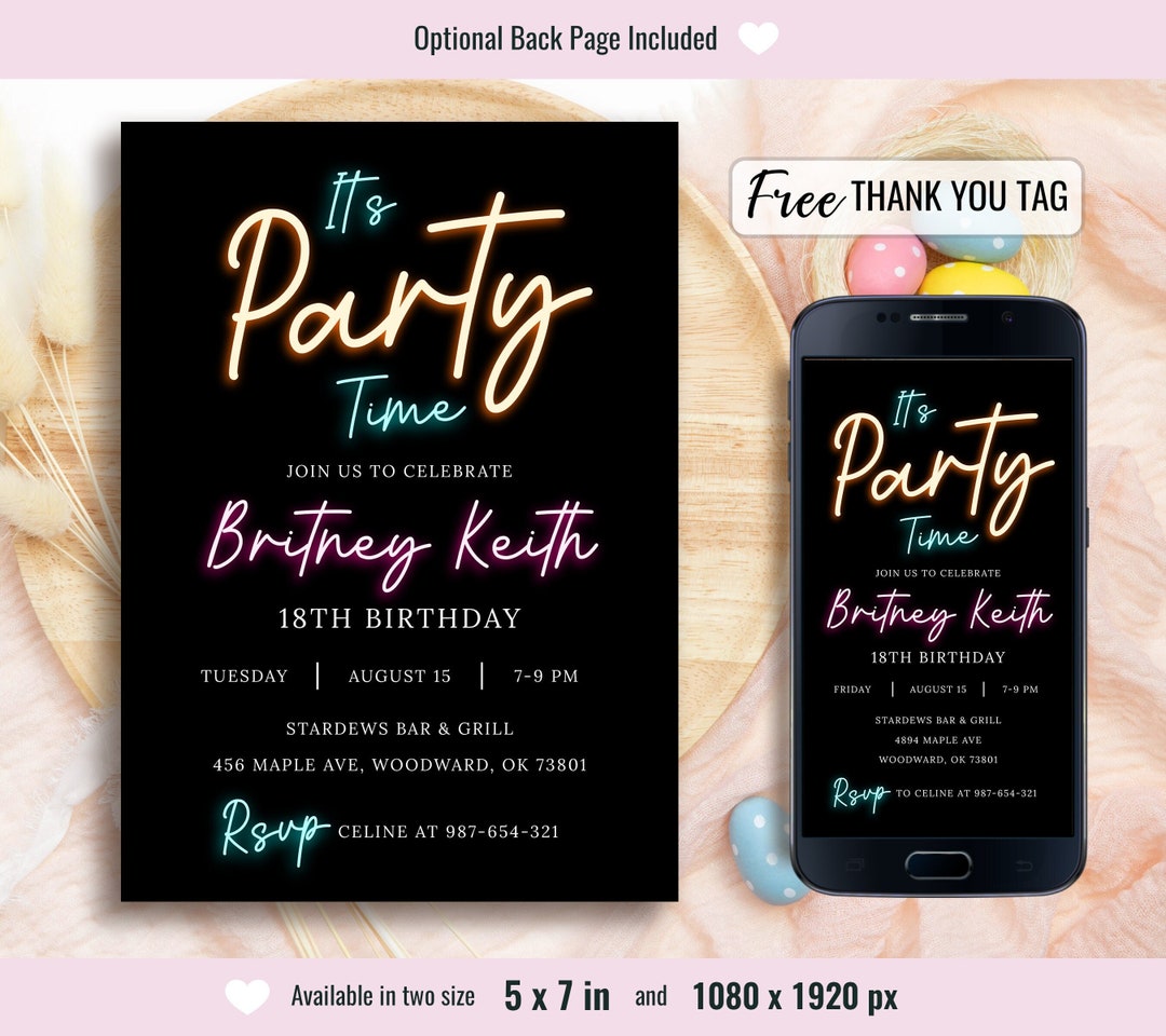 Neon Light Birthday Invite Glow Black Party Invitations - Etsy