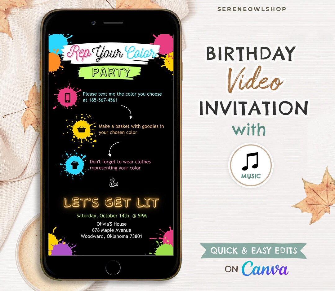 Editable Party Invitation, Animated Rep Your Color With Music, Color ...