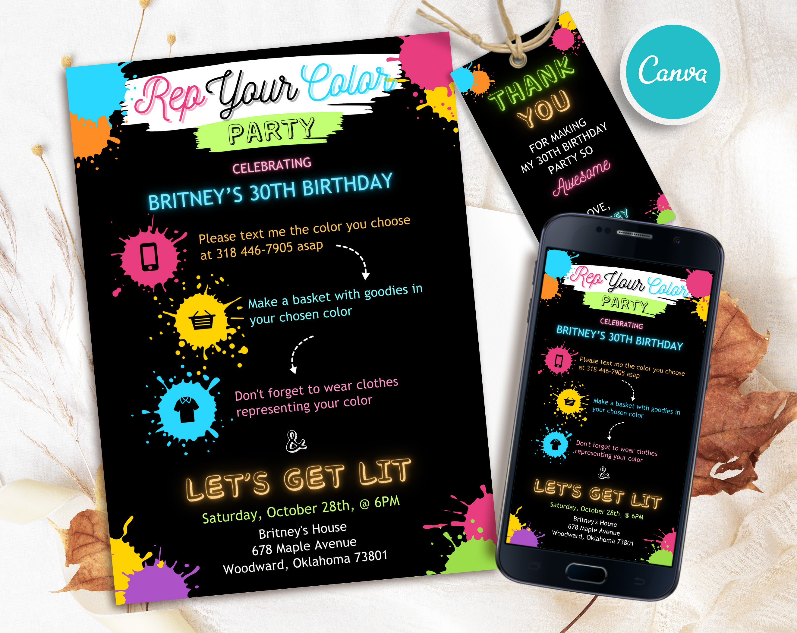 Editable Birthday Invitation, Rep Your Color Invitations, Color Theme ...