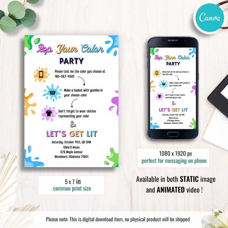 Editable Party Invitation Rep Your Color Color Theme Party - Etsy