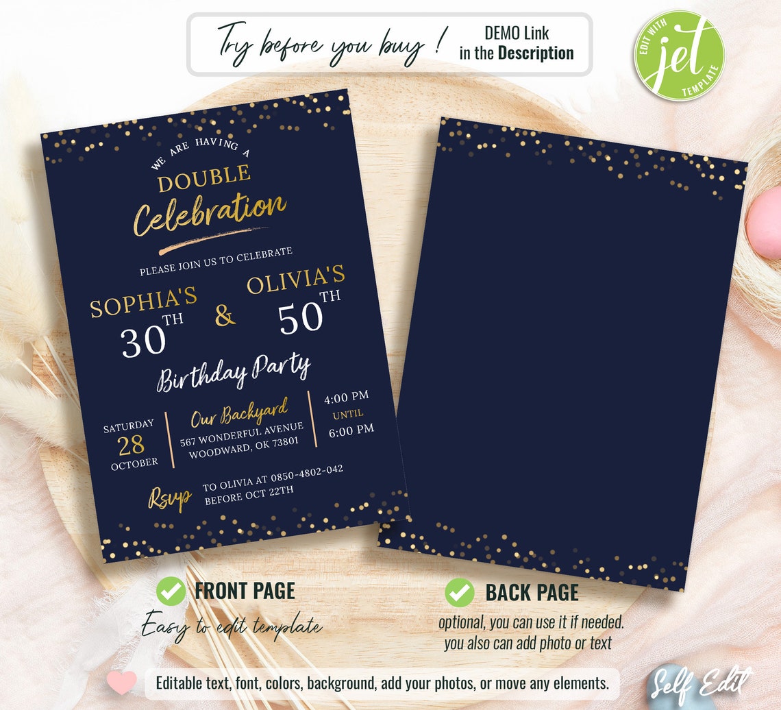 Editable Double Birthday Invitation, Joint Birthday Invite, Any Age ...
