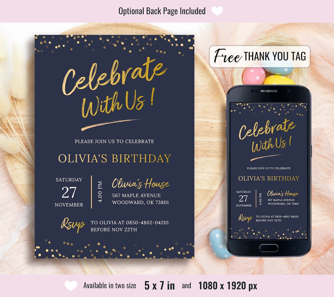 Simple Party Invite, Minimalist Birthday Invitation, Adult and Teen ...