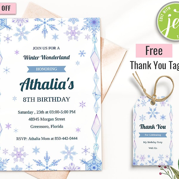 Snowflake Birthday Invitation - Etsy