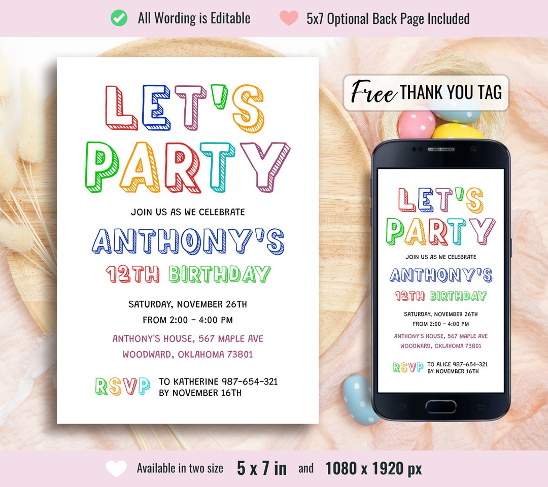 Simple Colorful Birthday Invite, Bright and Cheerful Party, Invitations ...