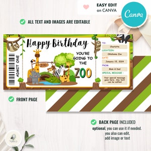 Zoo Ticket Template, Surprise Zoo Ticket, Birthday Gift Coupon ...
