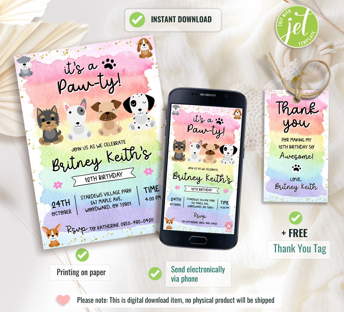 Puppy Birthday Invitation Template, Dog Invitation, Printable Puppy ...