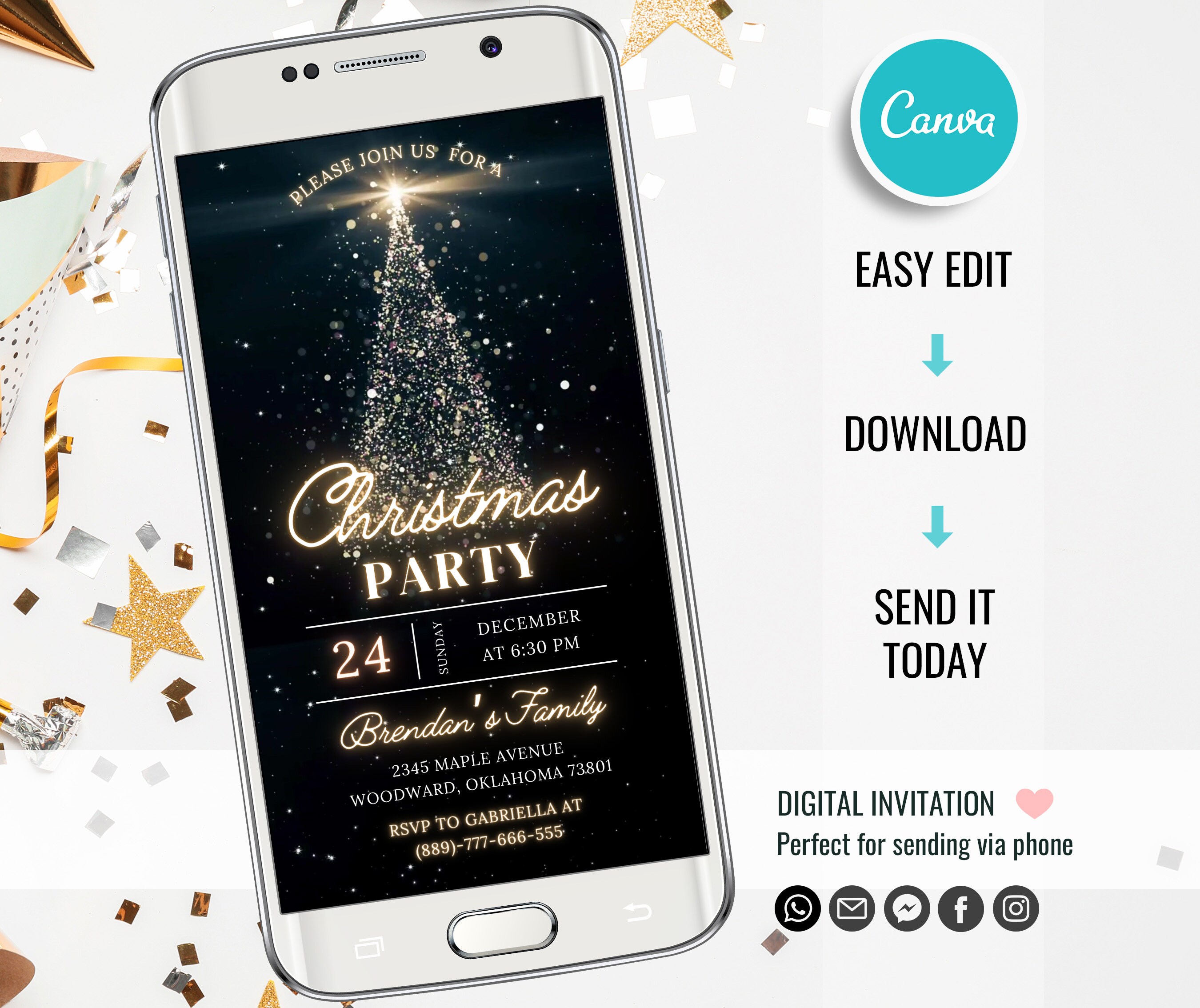 Editable Christmas Invitation, Digital Invitations, Animated Video With ...
