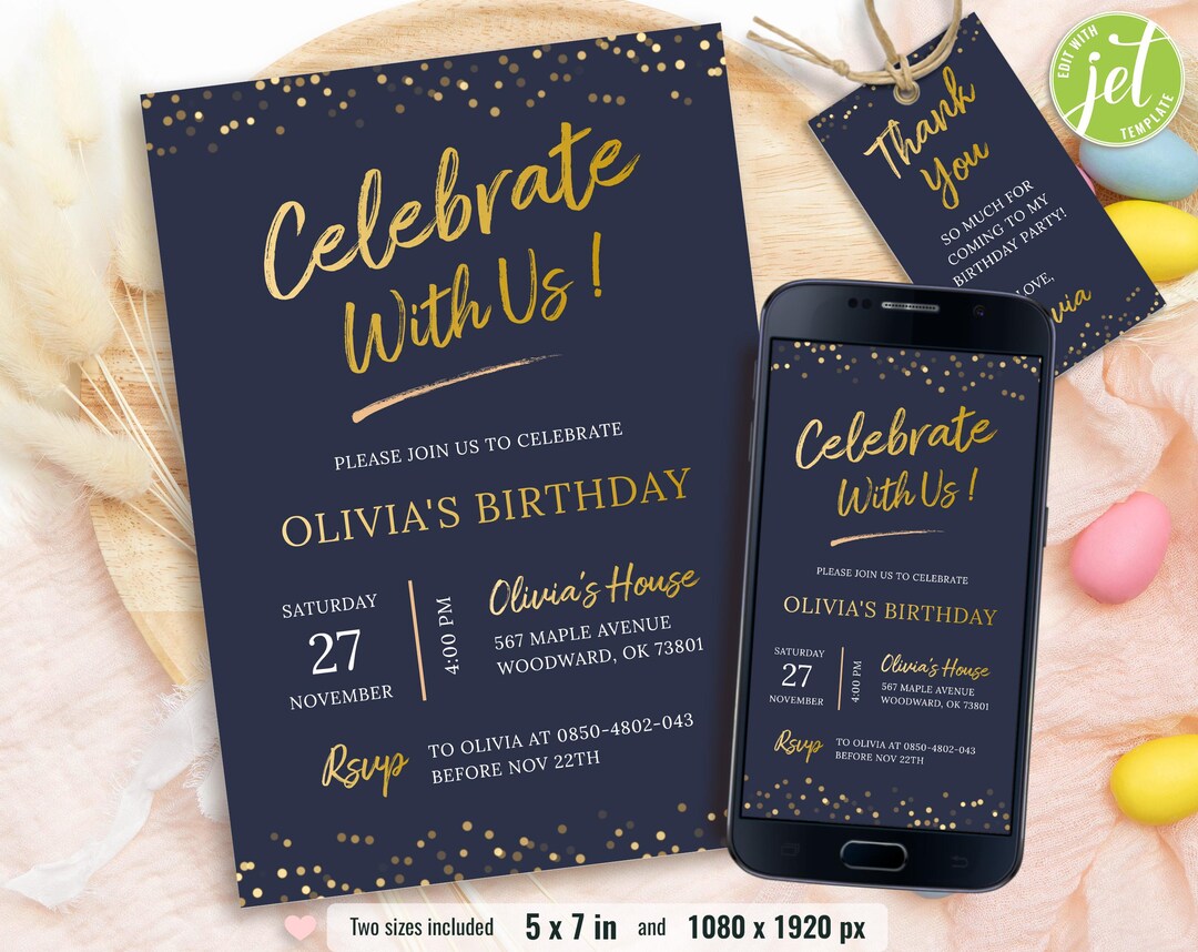 Editable Minimalist Birthday Invitation, Simple Birthday Invite, Party ...