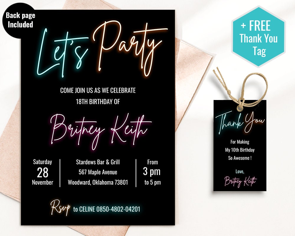 Neon Glow Birthday Invitation Neon Light Party Iinvite - Etsy