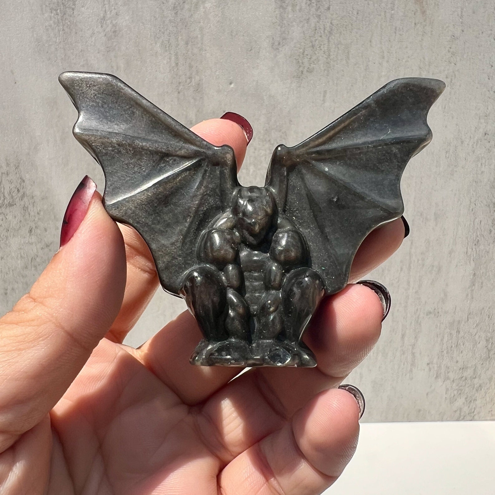 Silversheen Obsidian Gargoyle Carving *SMALL CHIP* | Halloween Decor ...