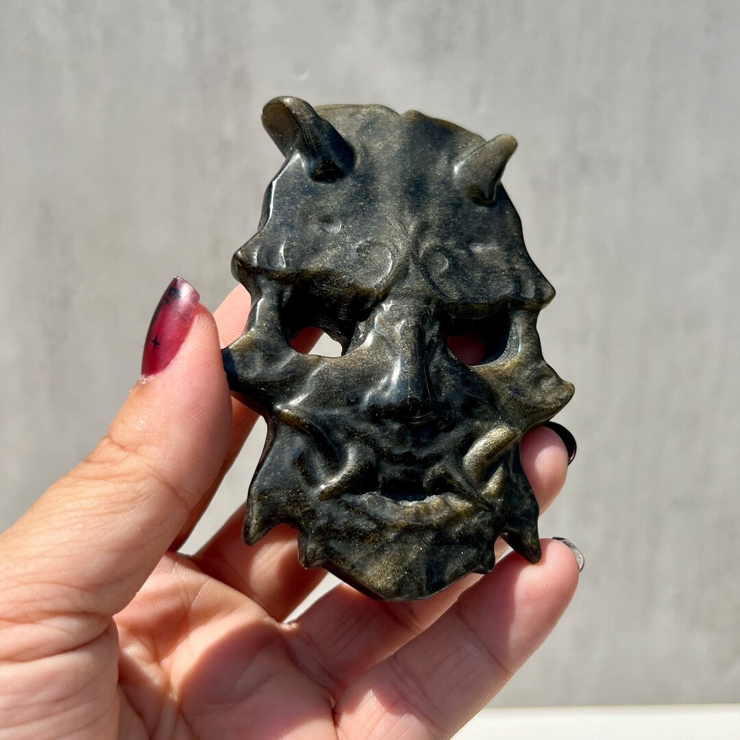 Goldsheen Obsidian Demon Mask | Halloween Crystals | Spooky Decorations ...