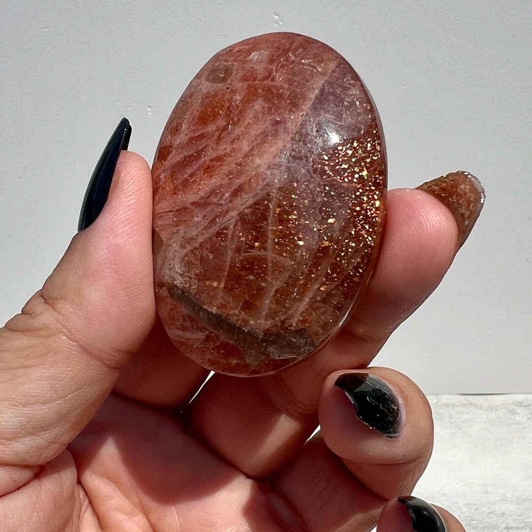 Beautiful Sparkling Sunstone Palm Stone With Glittery Flash From India ...