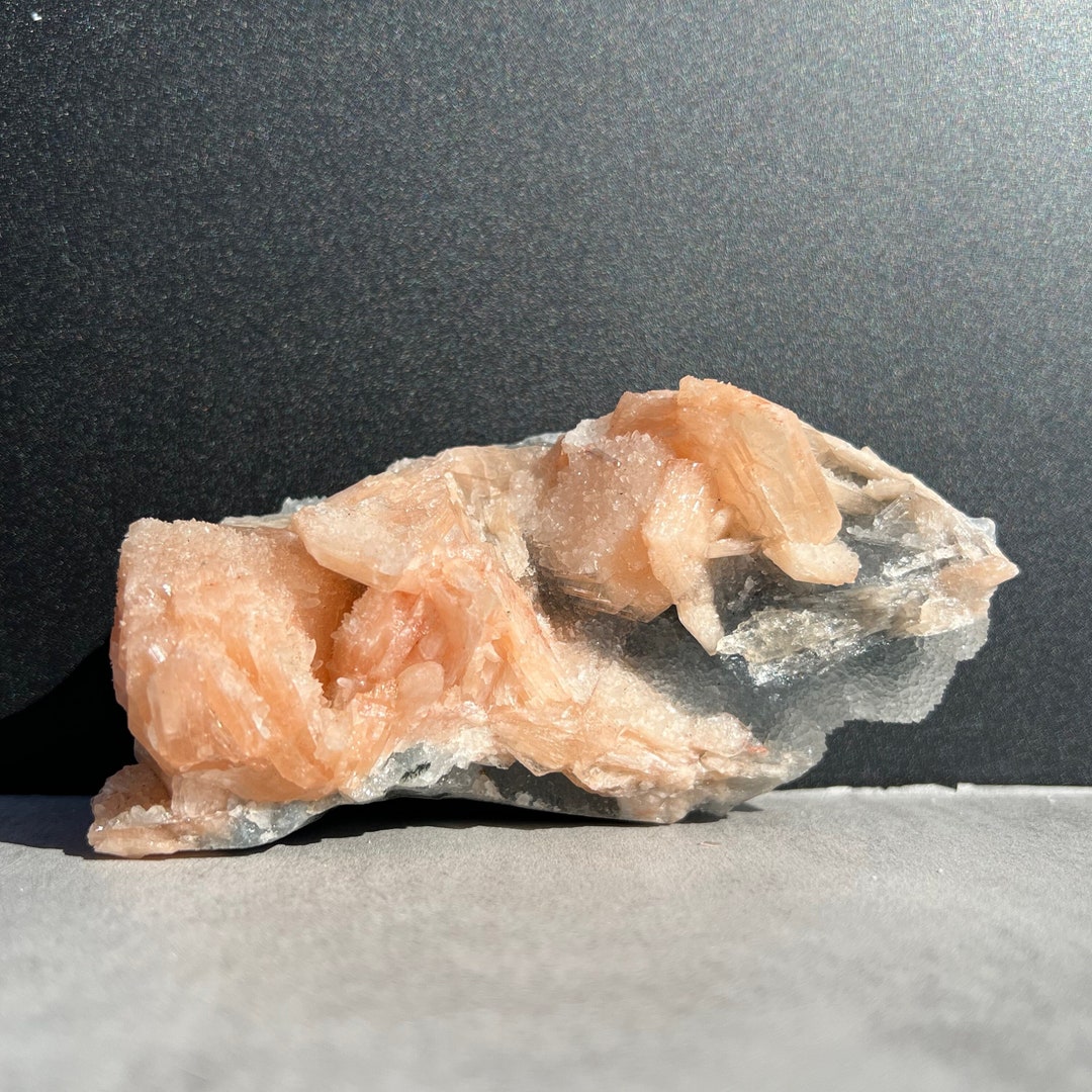 Sparkling Rare Blue Chalcedony With Peach Stilbite From India | Unique ...