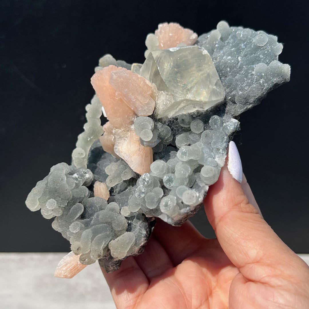 Luxury Black Botryoidal Chalcedony With Optical Calcite and Peach ...