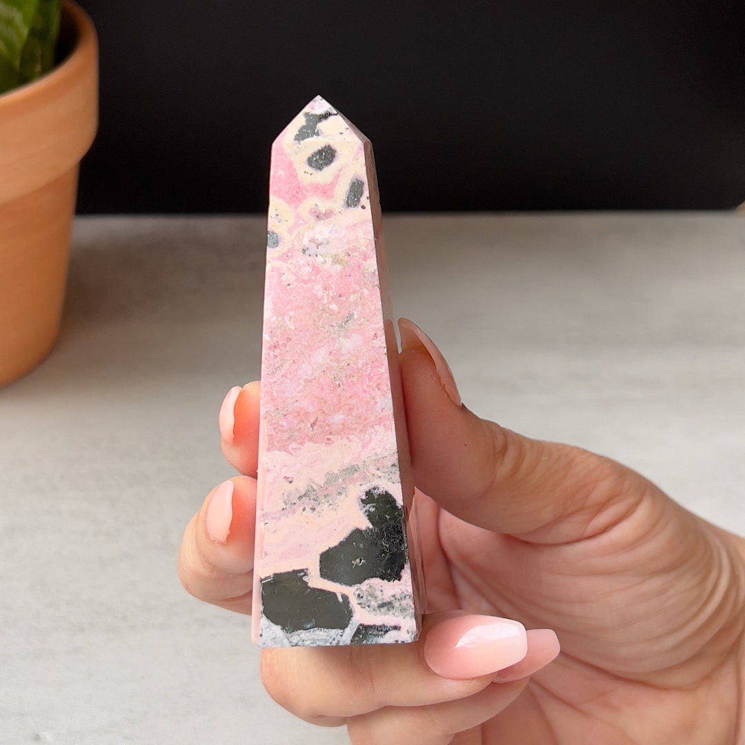 Unique Peruvian Rhodonite Obelisk With Shimmering Manganese Inclusions | Pink Rhodonite Tower ...