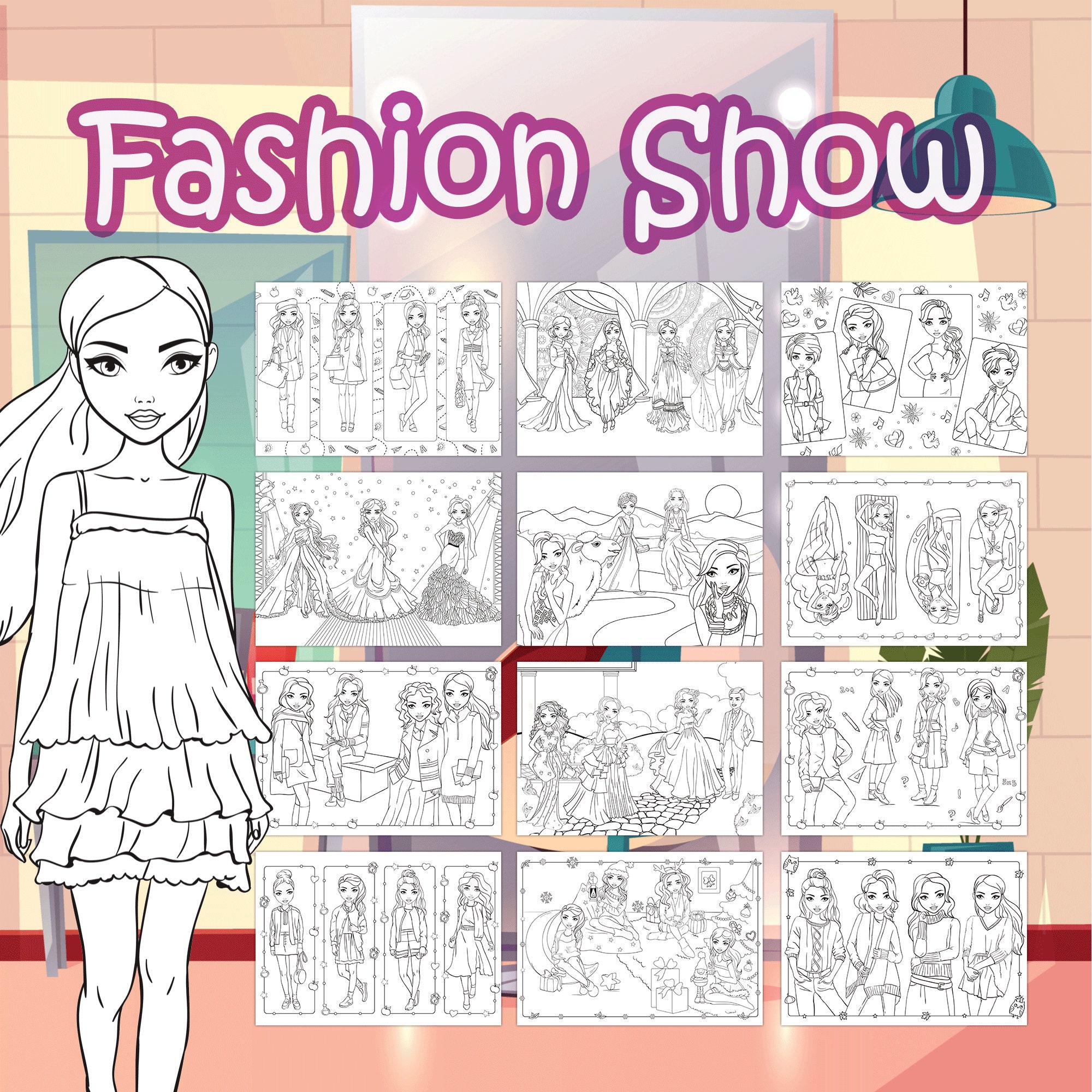 Be a Fashion Designer! 44 Coloring Pages for Kids and Teens. Glamorous ...
