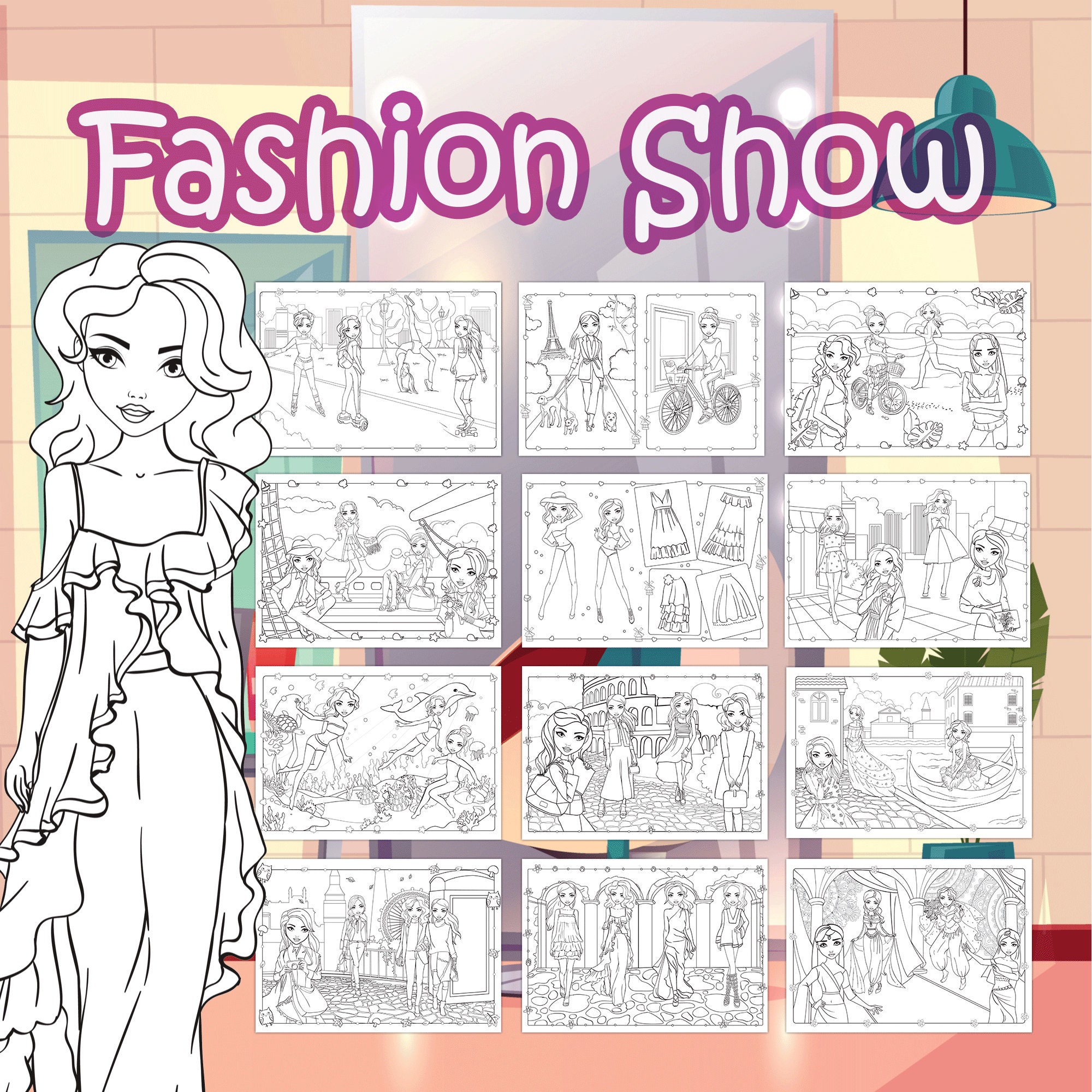 Be a Fashion Designer! 44 Coloring Pages for Kids and Teens. Glamorous ...