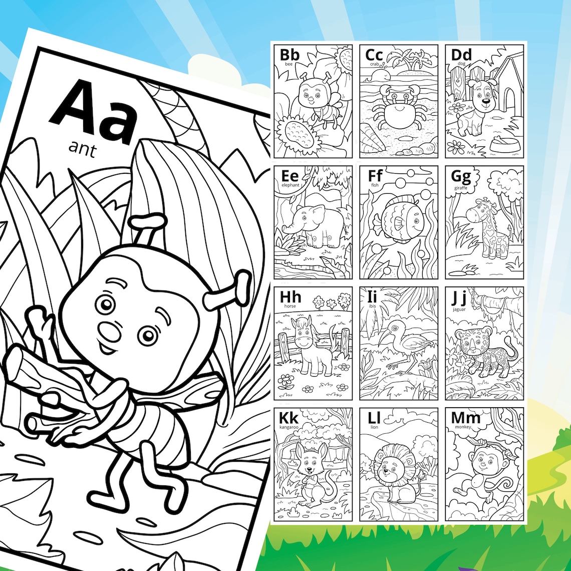 Color Animals and Learn Alphabet 26 Coloring Pages for Kids. Printable ...