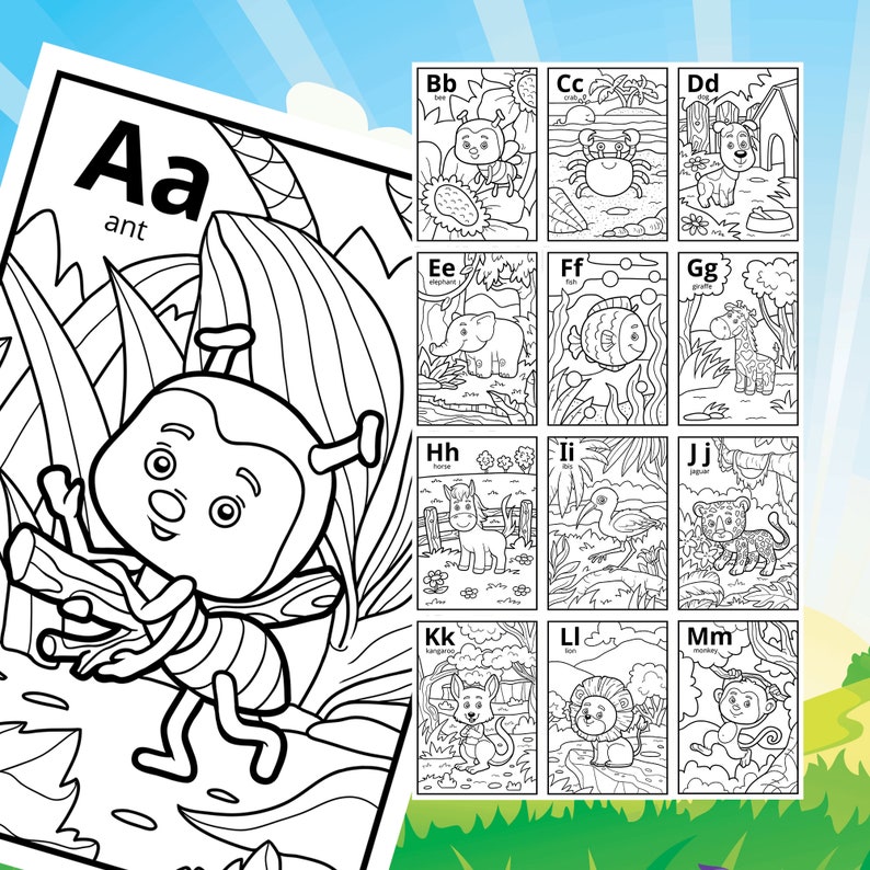 Color Animals and Learn Alphabet 26 Coloring Pages for Kids. Printable ...
