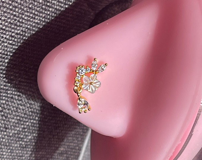 FLOWER DANGLE Nose Stud | Nose Piercing | Nose Jewelry | Dangle Nose ...