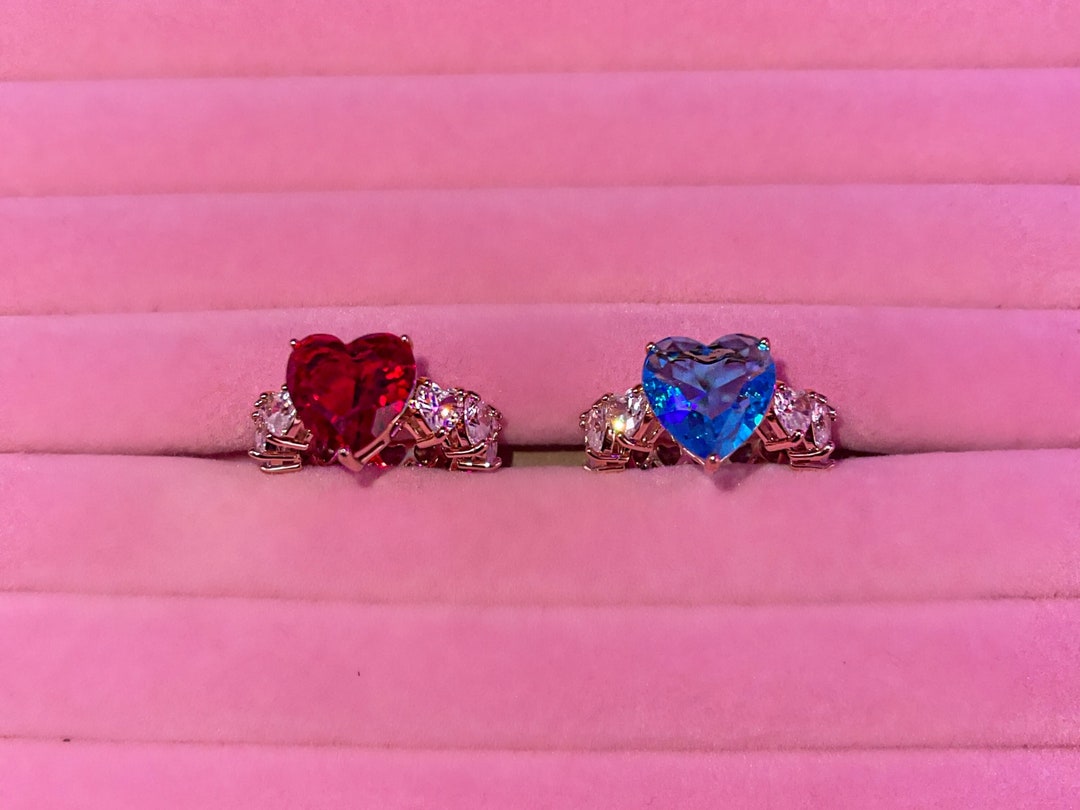 ICY HEART RING| Blue Heart Stone Ring | Red Heart Stone Ring ...