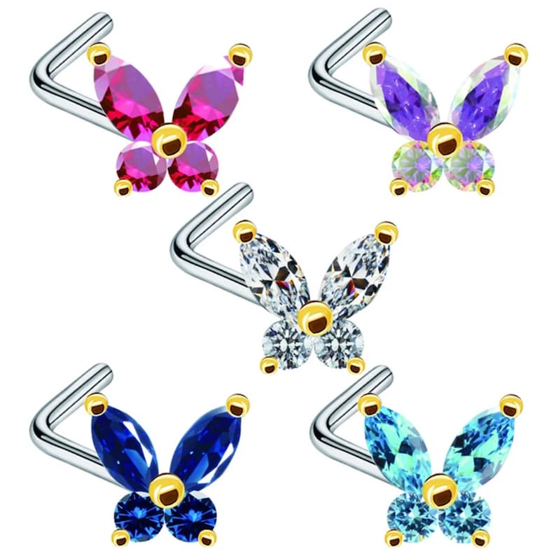 BUTTERFLY NOSE STUD L Bend Nose Stud Nose Piercing Nose - Etsy