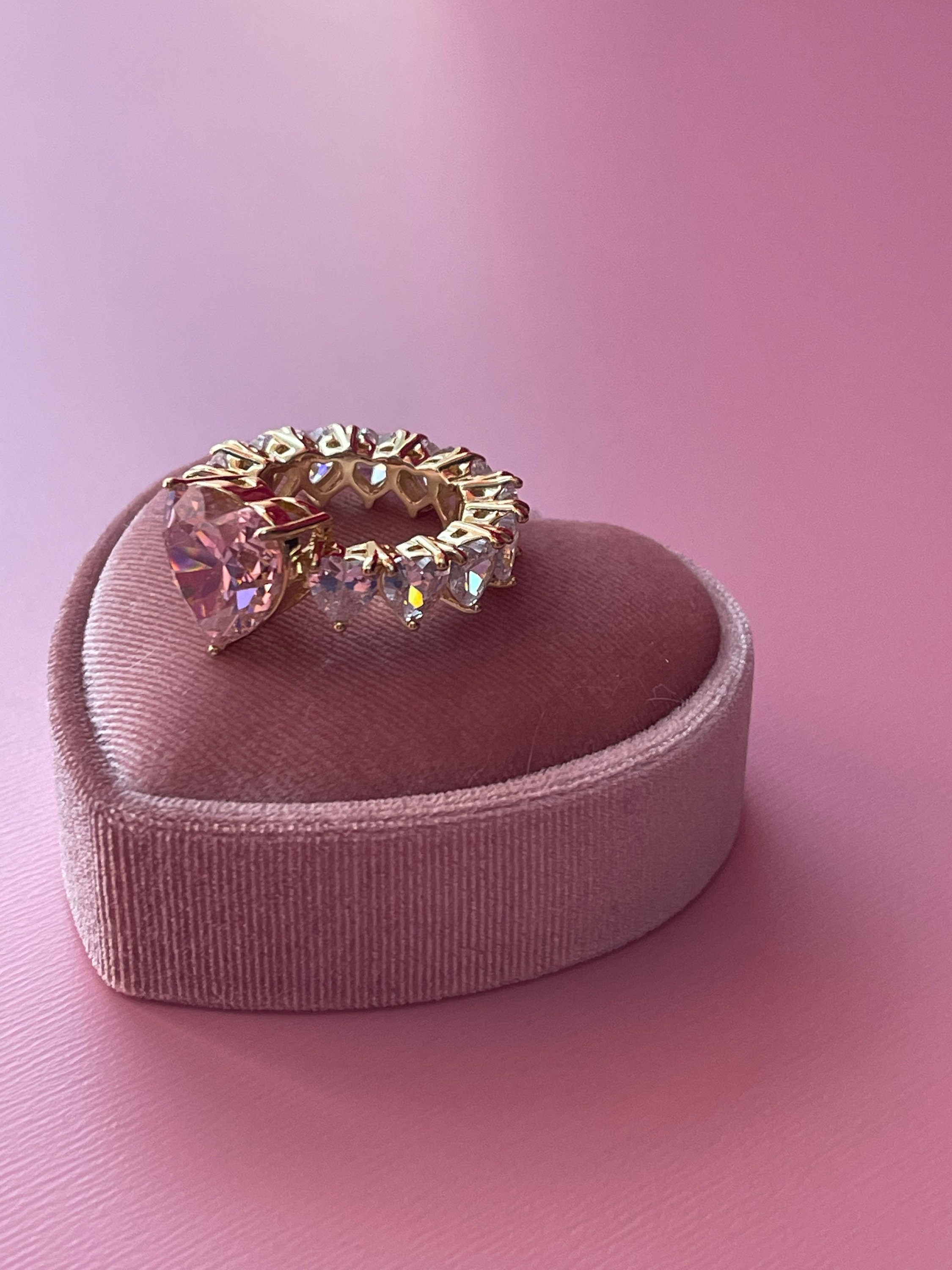 Pink and White HEART ICY RING | Pink and White Heart Gold Ring | Heart ...