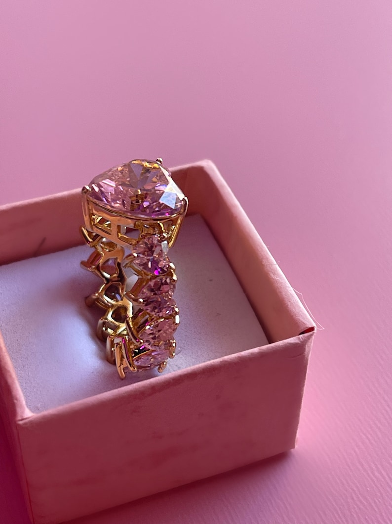 Pink HEART ICY RING Pink Heart Gold Ring Pink Heart Stone - Etsy