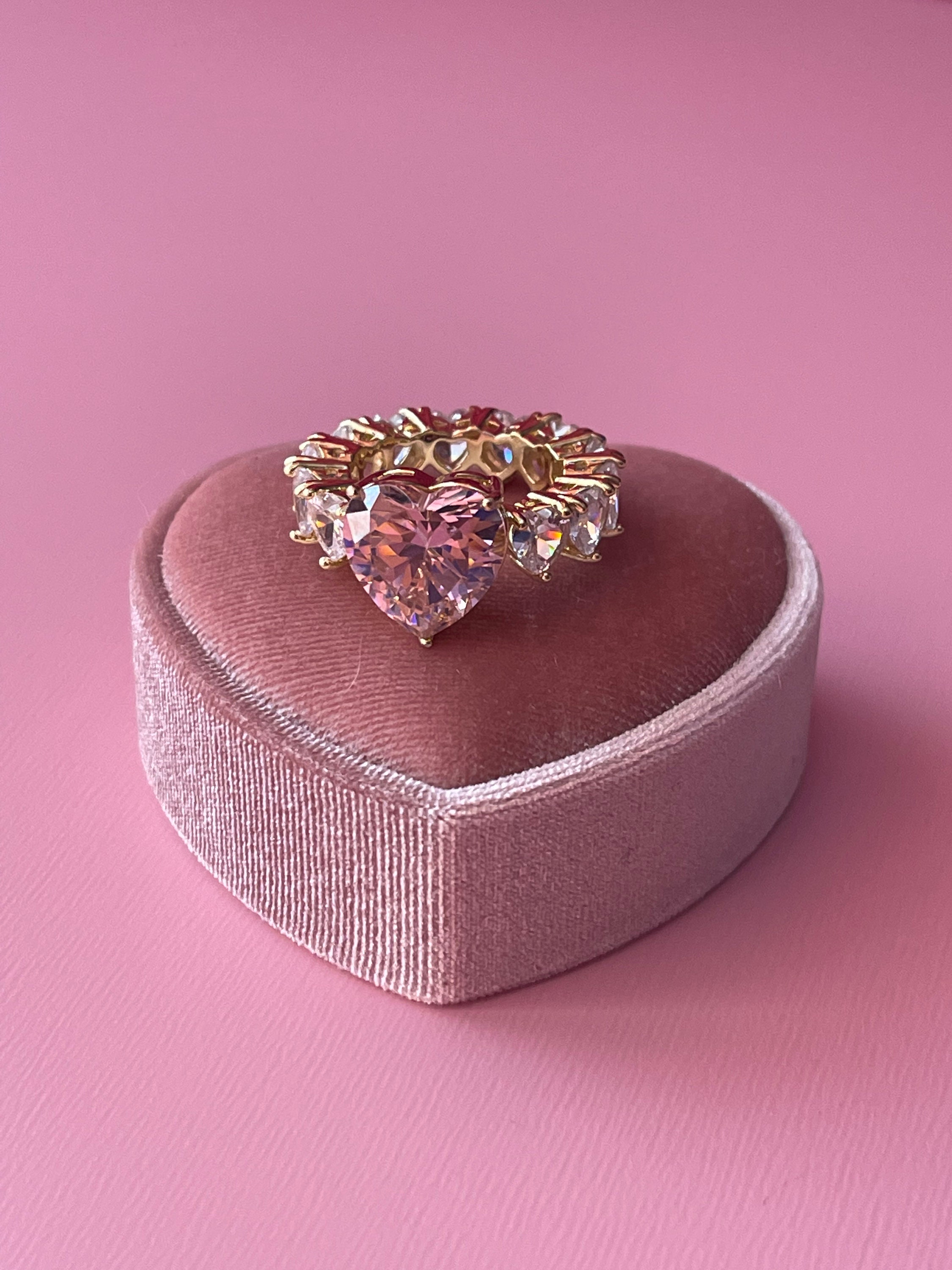Pink and White HEART ICY RING | Pink and White Heart Gold Ring | Heart ...