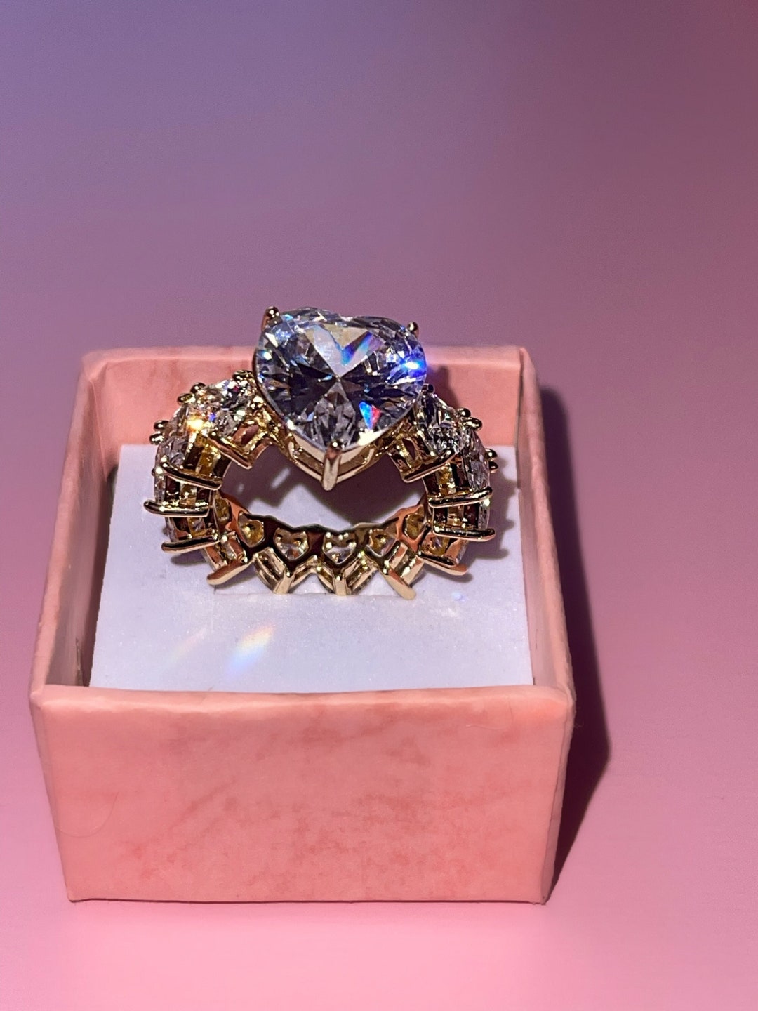 White HEART ICY RING | White and Gold Heart Ring | White Heart Stone ...