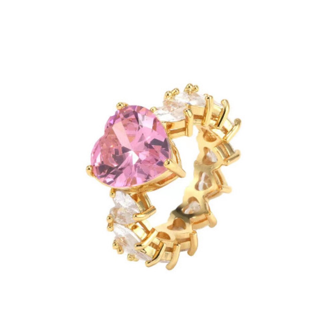 Pink and White HEART ICY RING Pink and White Heart Gold Ring - Etsy