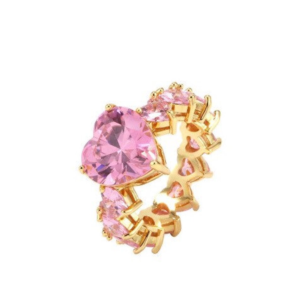 Pink HEART ICY RING Pink Heart Gold Ring Pink Heart Stone - Etsy