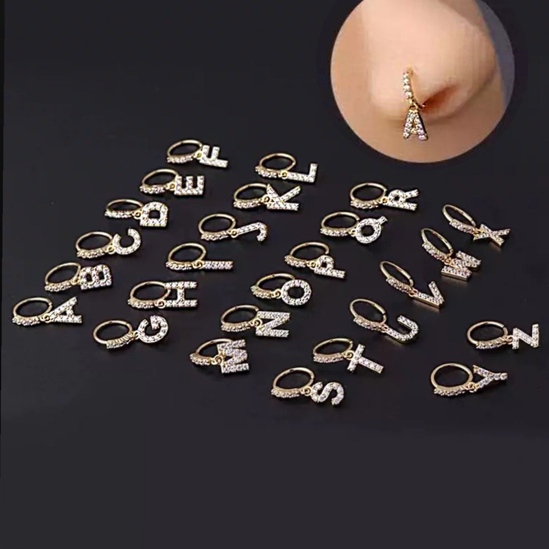 INITIAL NOSE RING | Letter Dangling Nose Ring | Nose Piercing | Nose ...