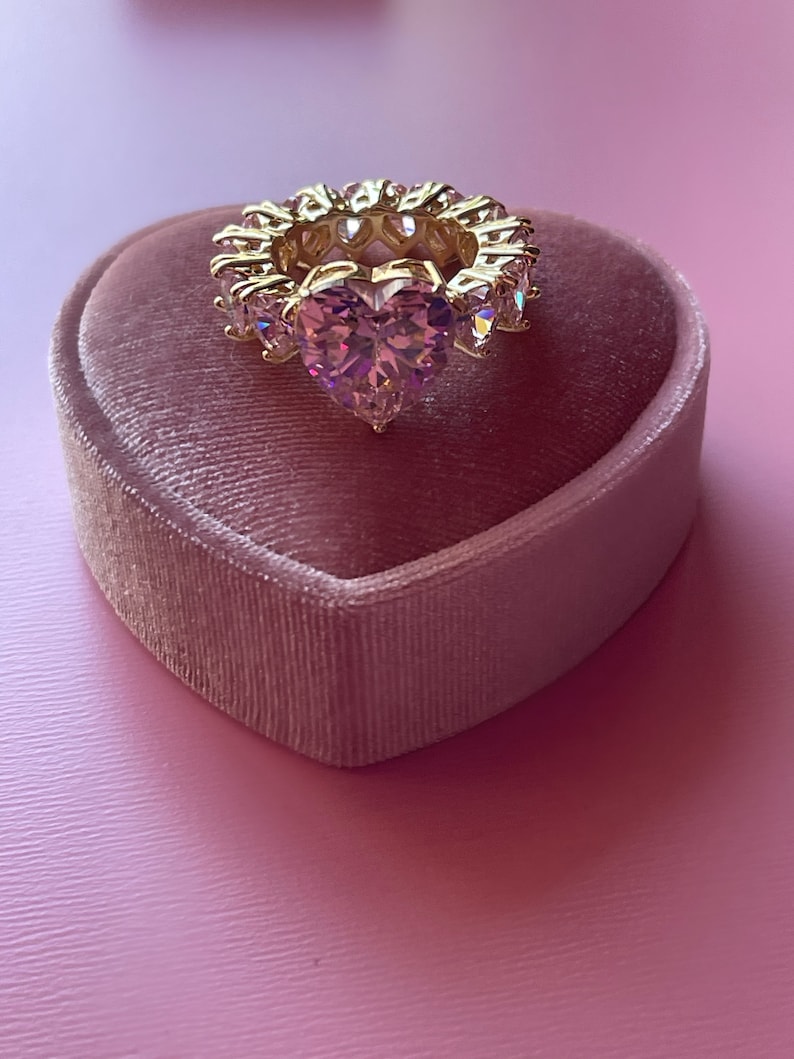 Pink HEART ICY RING | Pink Heart Gold Ring | Pink Heart Stone Ring ...