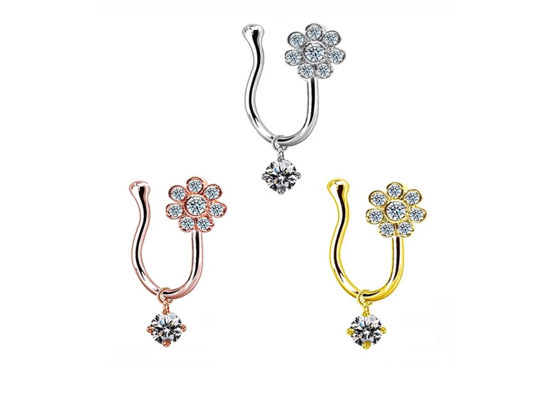 FLOWER NOSE CUFF | Fake Nose Ring| Nose Ring| Nose Cuff Non Piercing ...