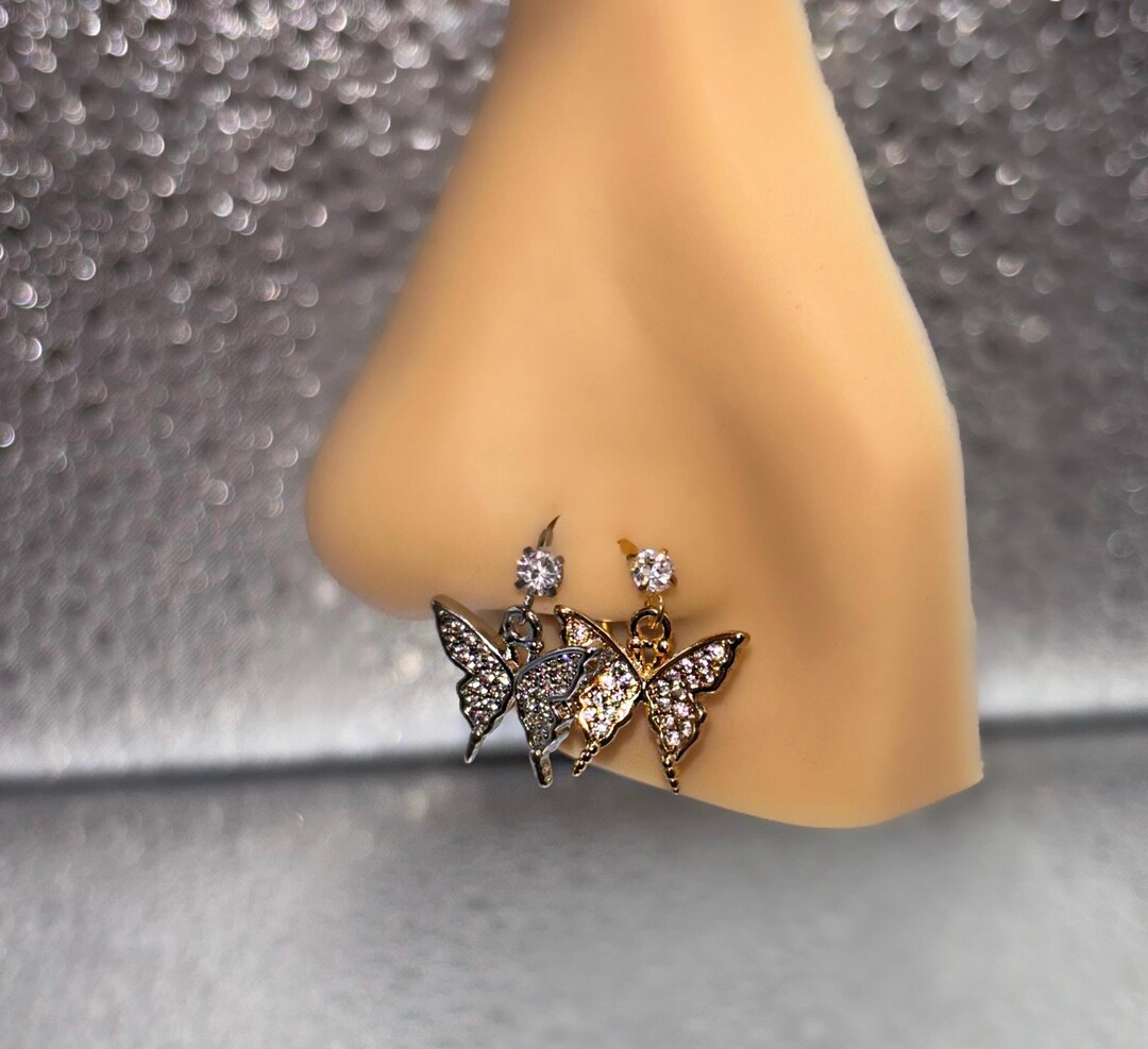 BUTTERFLY Nose Ring | Nose Hoop | Dangle Nose Ring | Nose Piercing ...