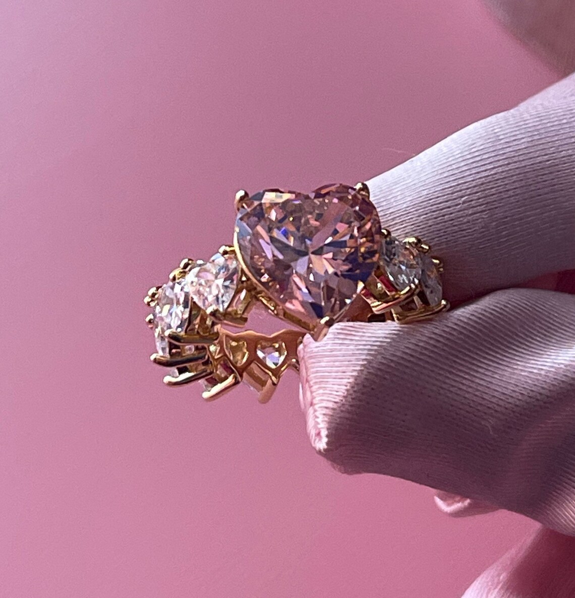 Pink and White HEART ICY RING Pink and White Heart Gold Ring - Etsy