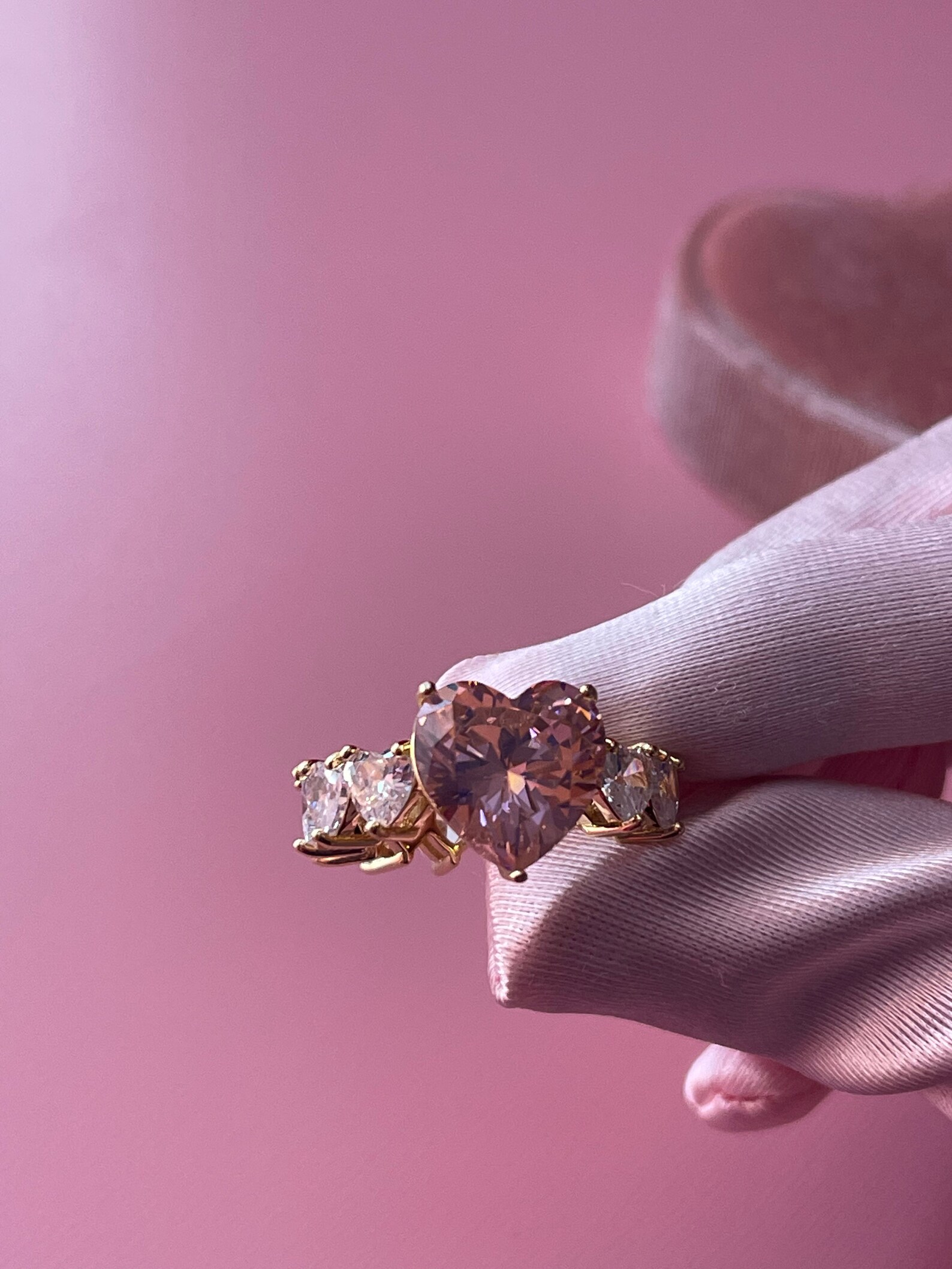 Pink and White HEART ICY RING | Pink and White Heart Gold Ring | Heart ...