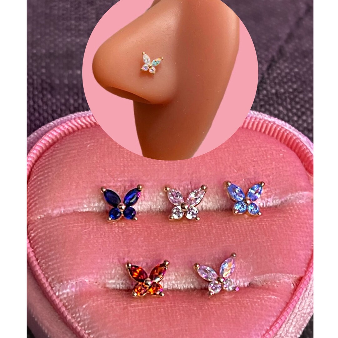 BUTTERFLY NOSE STUD | L Bend Nose Stud | Nose Piercing | Nose Jewelry ...