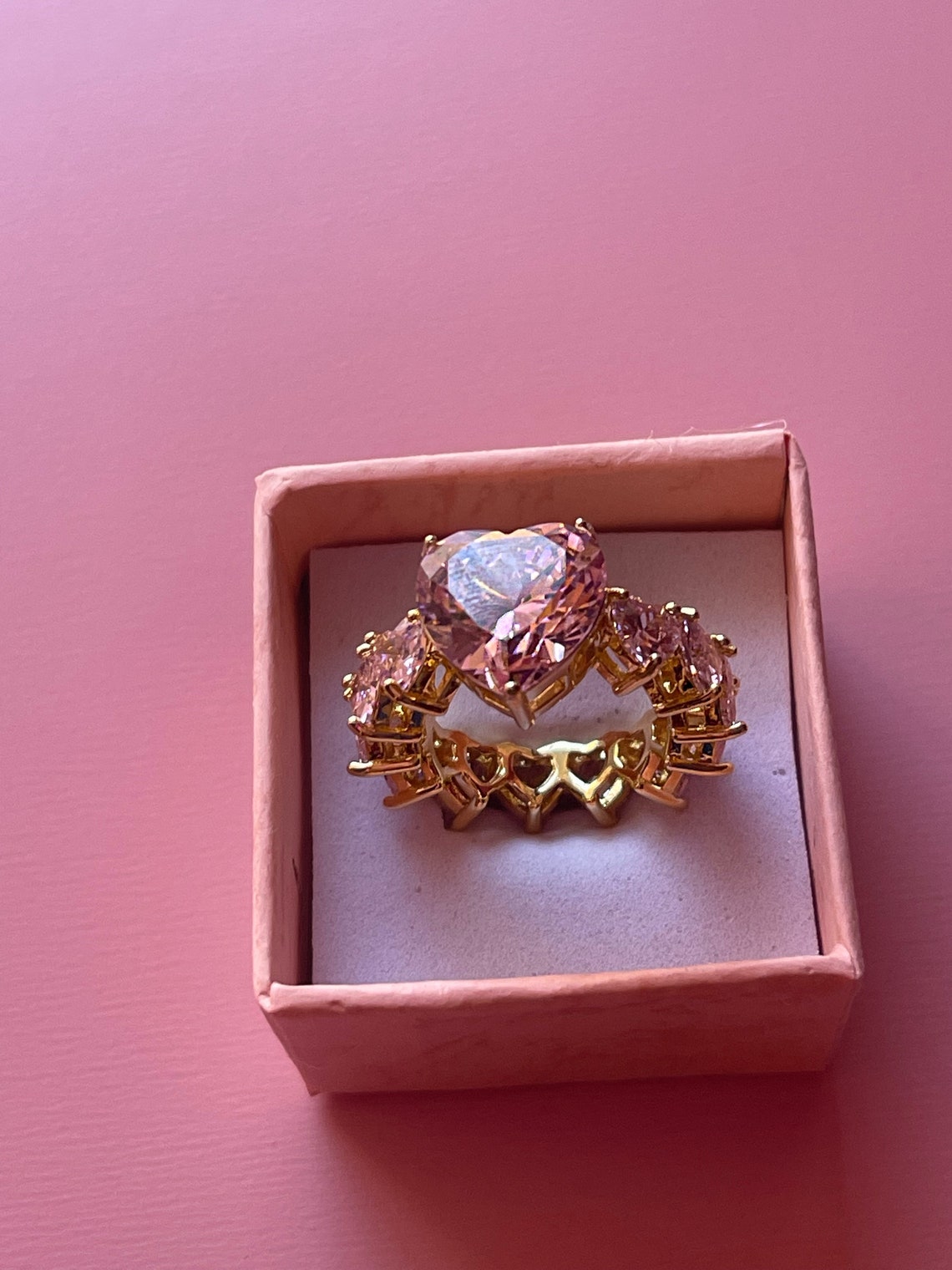 Pink HEART ICY RING Pink Heart Gold Ring Pink Heart Stone - Etsy