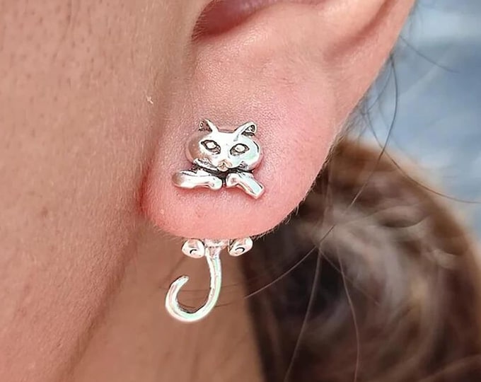 Cute Cat Earrings, Floral Cat Silhouette Dangles for Cat Lovers - Etsy