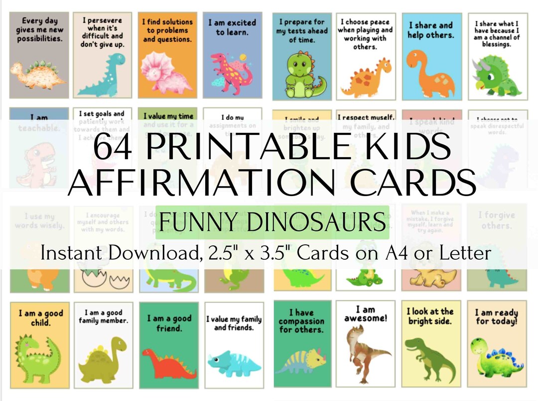64 Affirmation Cards for Kids Printable Positivity Cards Funny ...