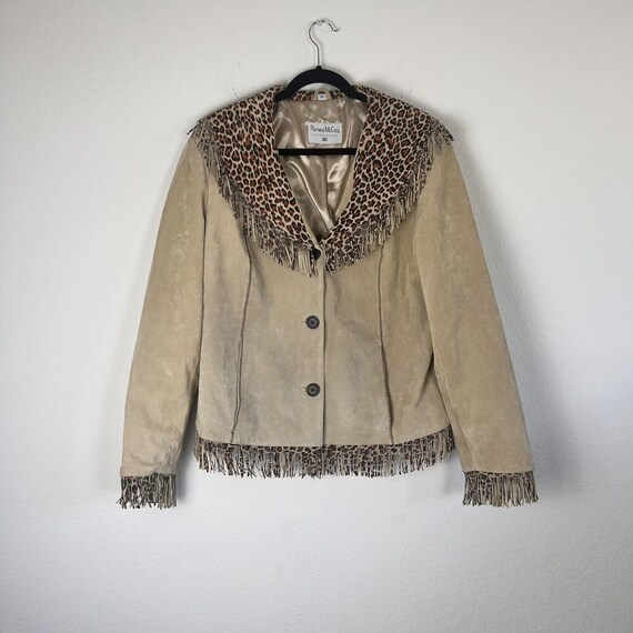 Pamela Mccoy Vintage Cheetah Leather Jacket Beige Suede Fringe - Etsy